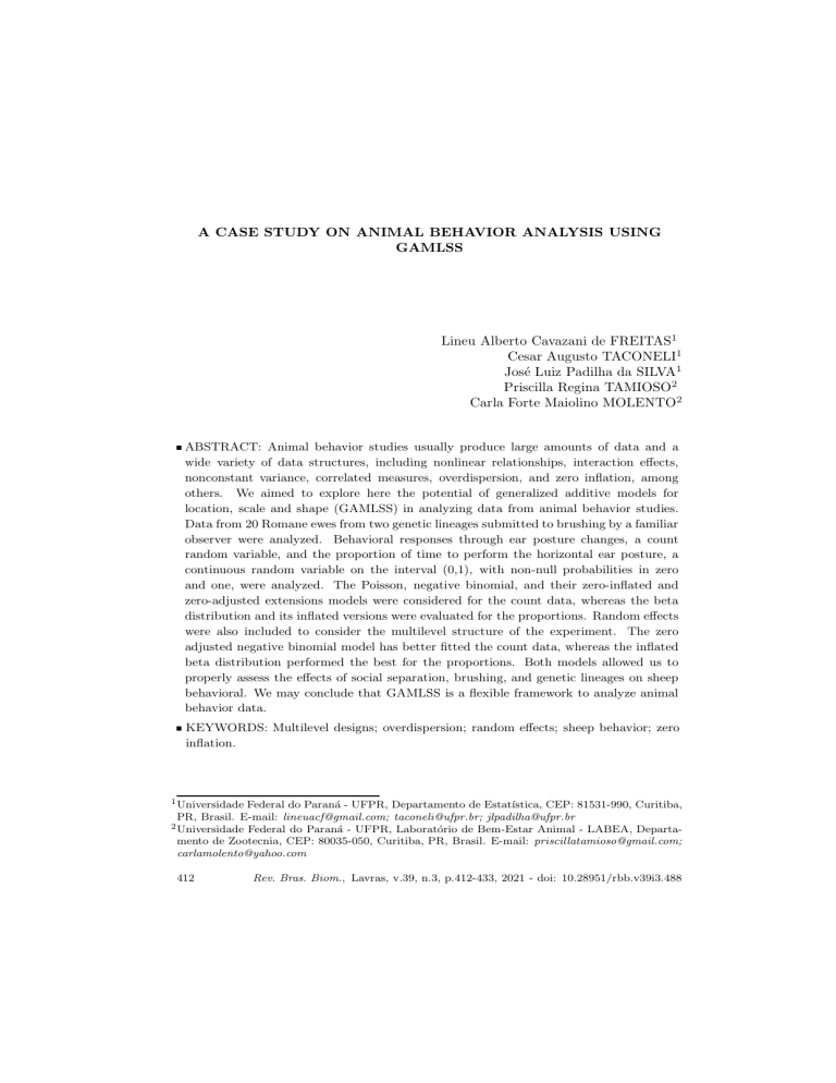 Animal Behavior Analysis with GAMLSS: A Case Study