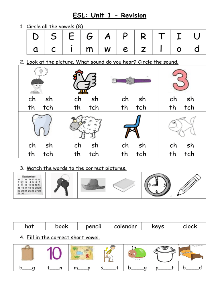ESL Worksheet: Unit 1 Revision - Elementary English