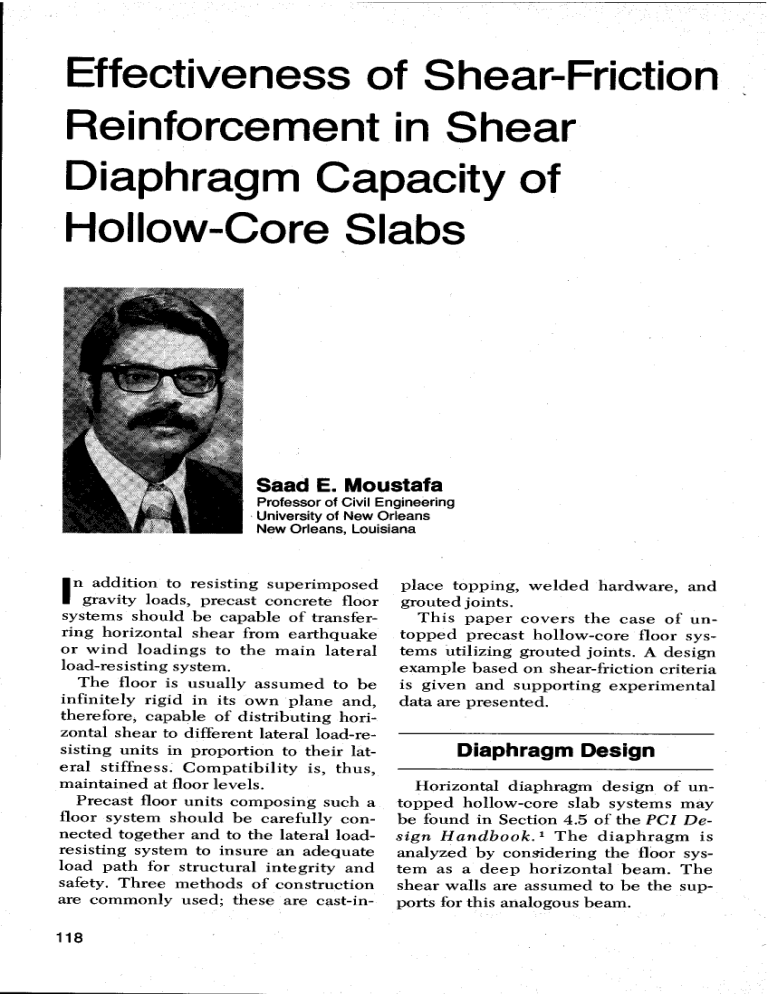 Shear-Friction Reinforcement in Hollow-Core Slab Diaphragms