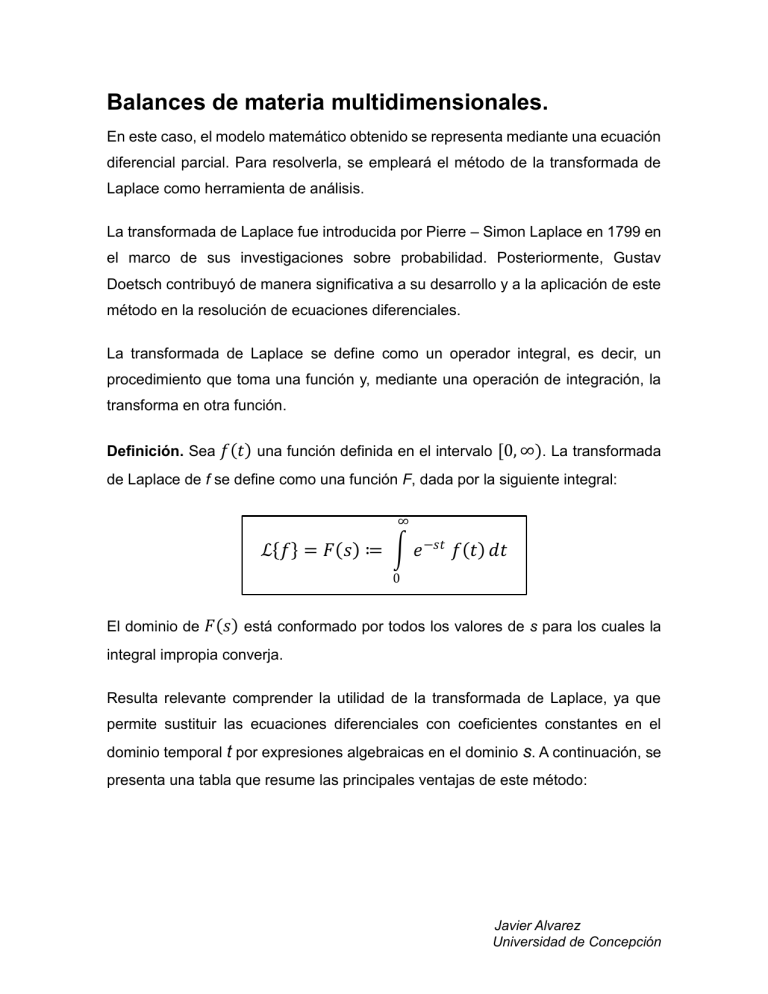 Balances de materia multidimensionales: Método de Laplace