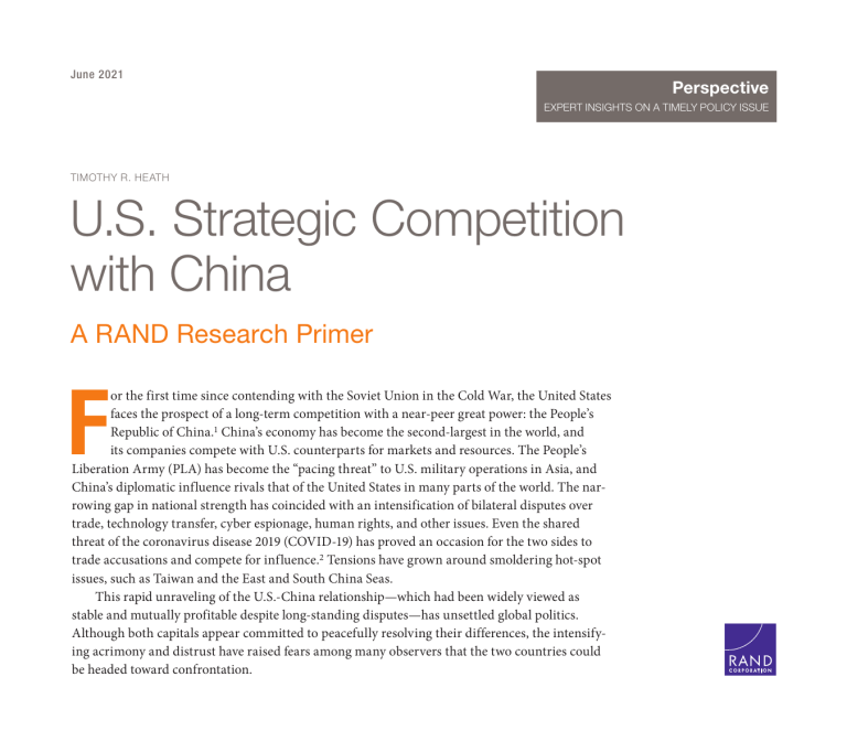 U.S. Strategic Competition with China: A Research Primer