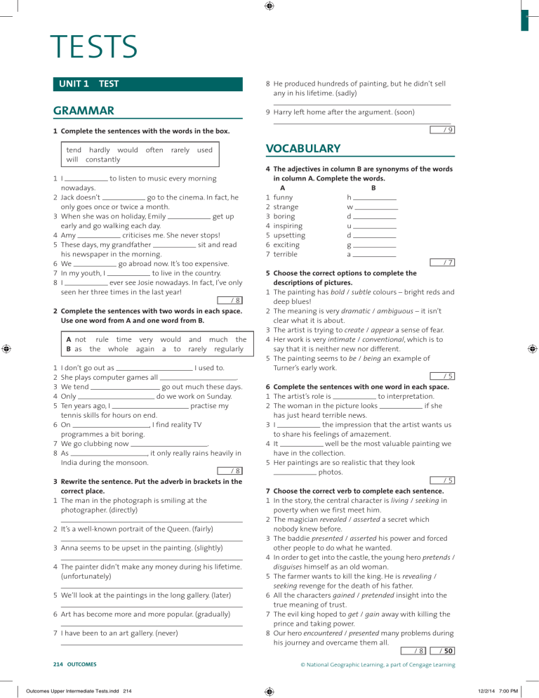 Upper Intermediate English Test: Grammar & Vocabulary
