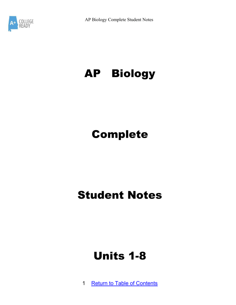 AP Biology Complete Student Notes: Units 1-8 Study Guide