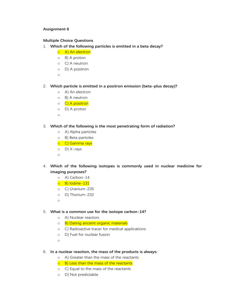 Chemistry Assignment: Nuclear, Electro, Organic