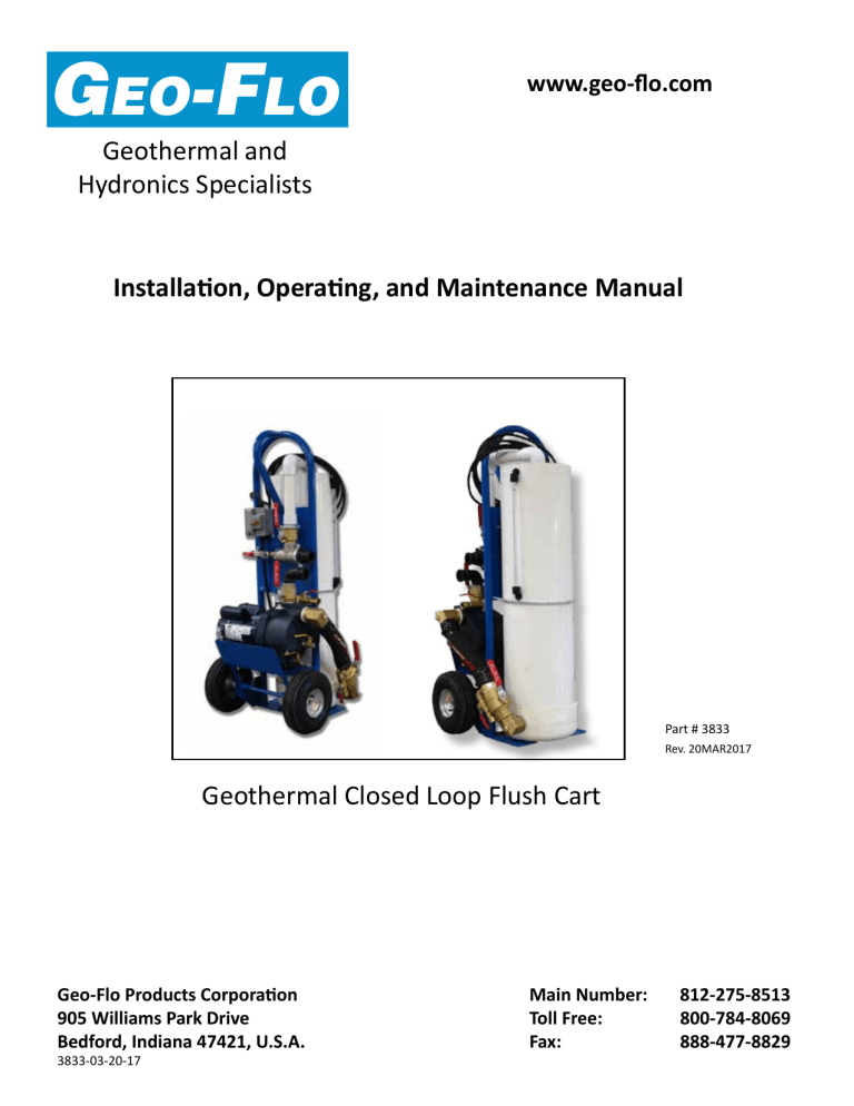Geo-Flo Geothermal Closed Loop Flush Cart: Installation & Maintenance ...