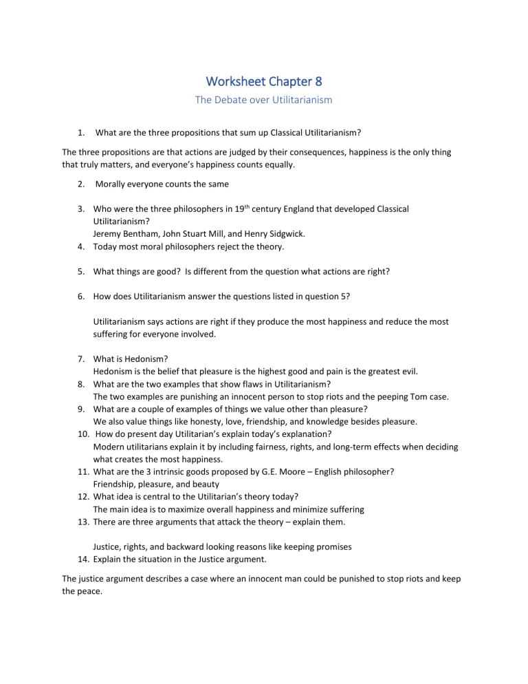 Utilitarianism Debate Worksheet: Classical & Modern Ethics