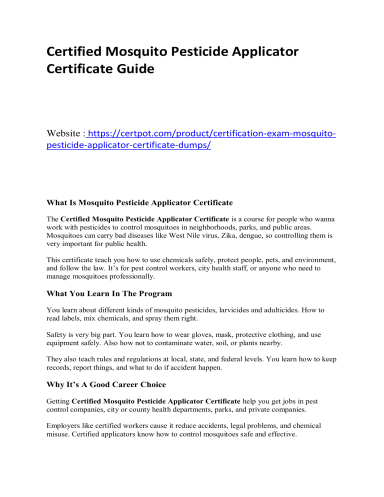 Mosquito Pesticide Applicator Certificate Guide