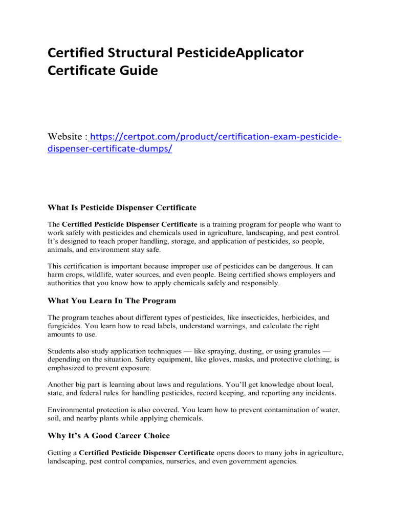 Certified Pesticide Dispenser Certificate Guide