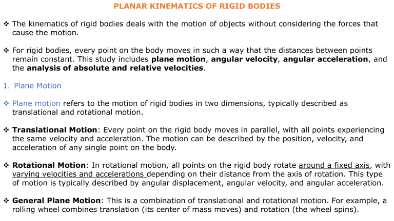 Planar Kinematics of Rigid Bodies: Lecture Notes