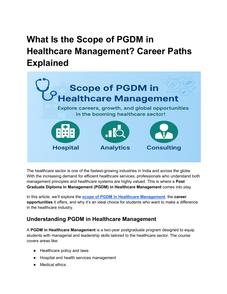 PGDM in Healthcare Management: Scope & Career Paths