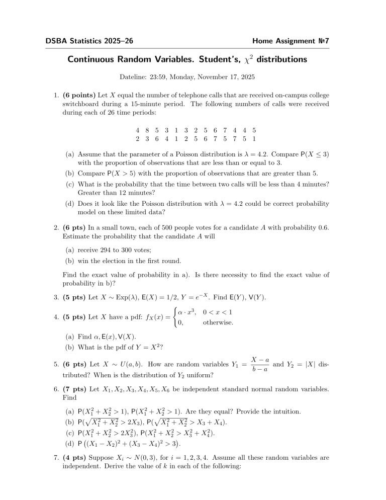 DSBA Statistics Home Assignment 7: Continuous Random Variables ...