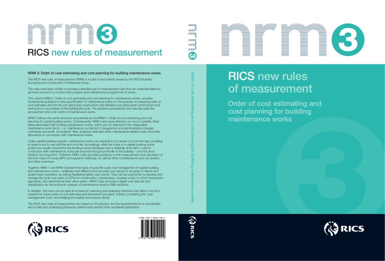 RICS NRM 3: Cost Estimating for Building Maintenance