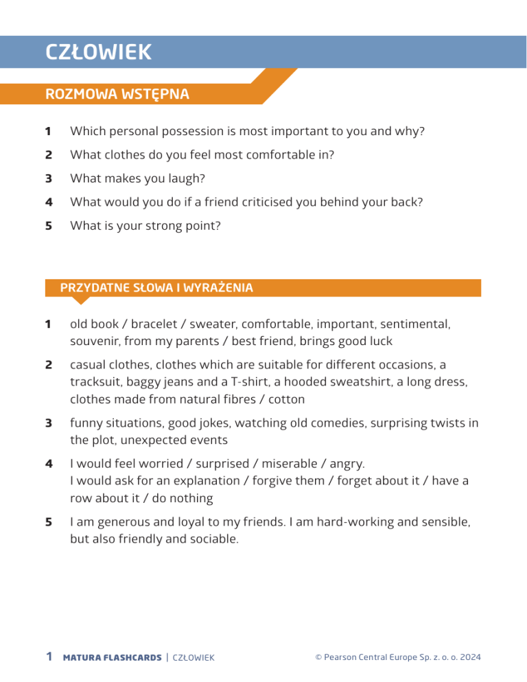Matura Flashcards: CZŁOWIEK - Polish Exam Speaking Practice