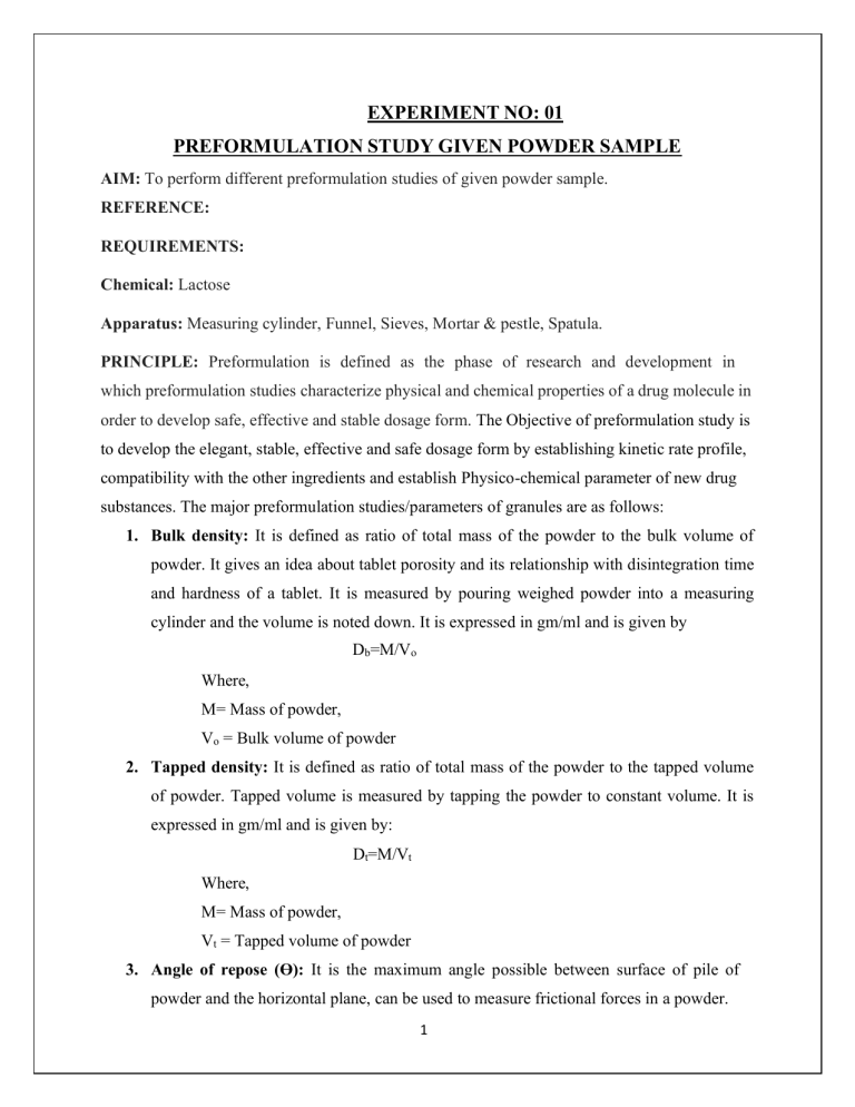 Pharmaceutical Preformulation & Tablet Preparation Lab Manual
