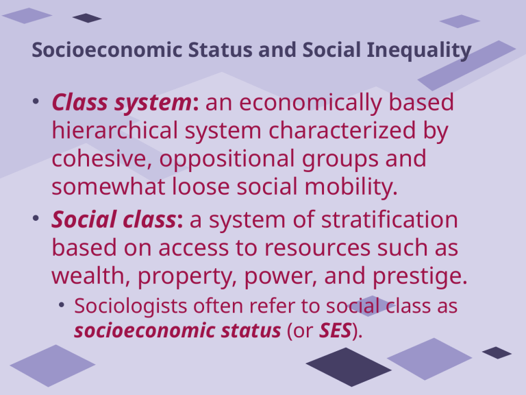 Socioeconomic Status & Social Inequality: Class, Wealth, Mobility