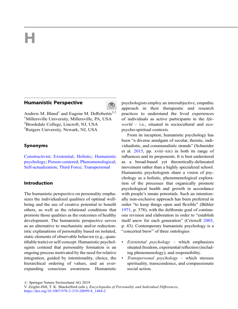 Humanistic Perspective in Psychology: Personality & Optimal Well-being