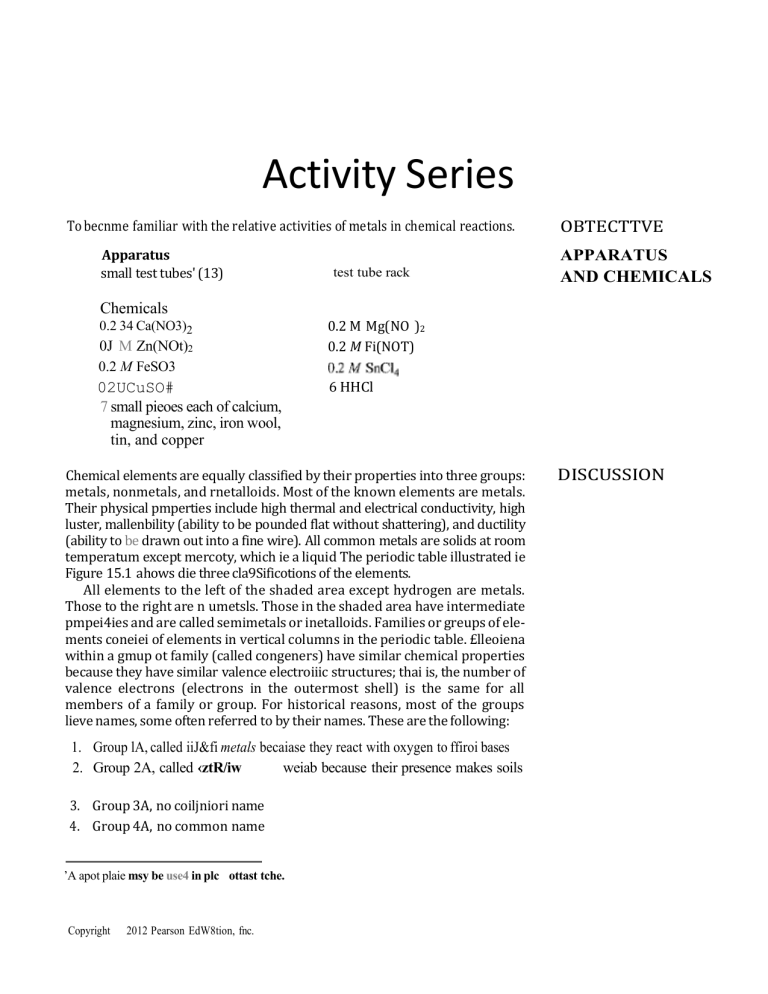 Activity Series Lab: Metal Reactivity Experiment