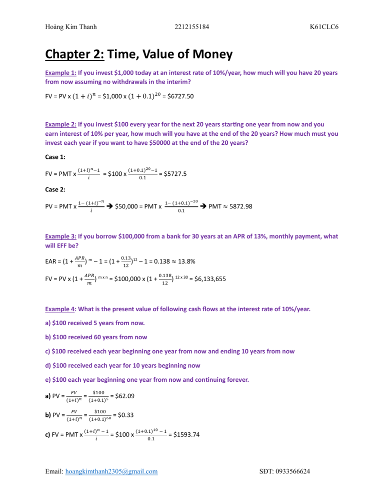 Time Value of Money: Finance Examples & Calculations (Chapter 2)