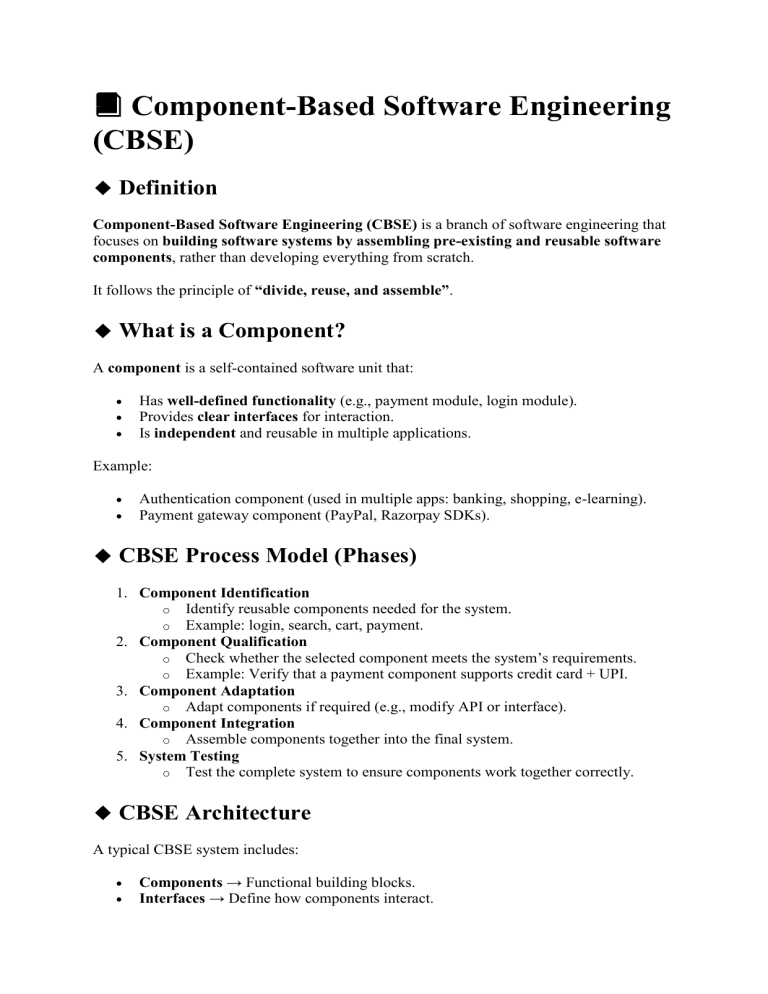 Software Engineering Concepts: CBSE, Client/Server, CASE, SPI Guide