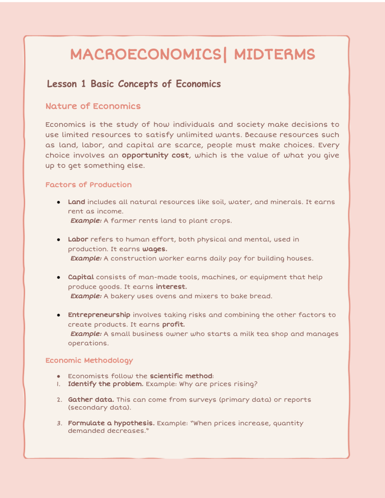 Macroeconomics Midterm Study Guide: Key Concepts & Definitions