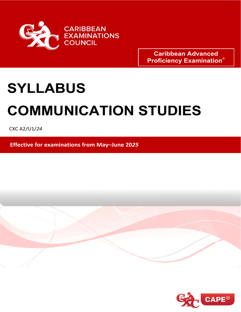 CAPE Communication Studies Syllabus 2025 - Caribbean Examinations Council