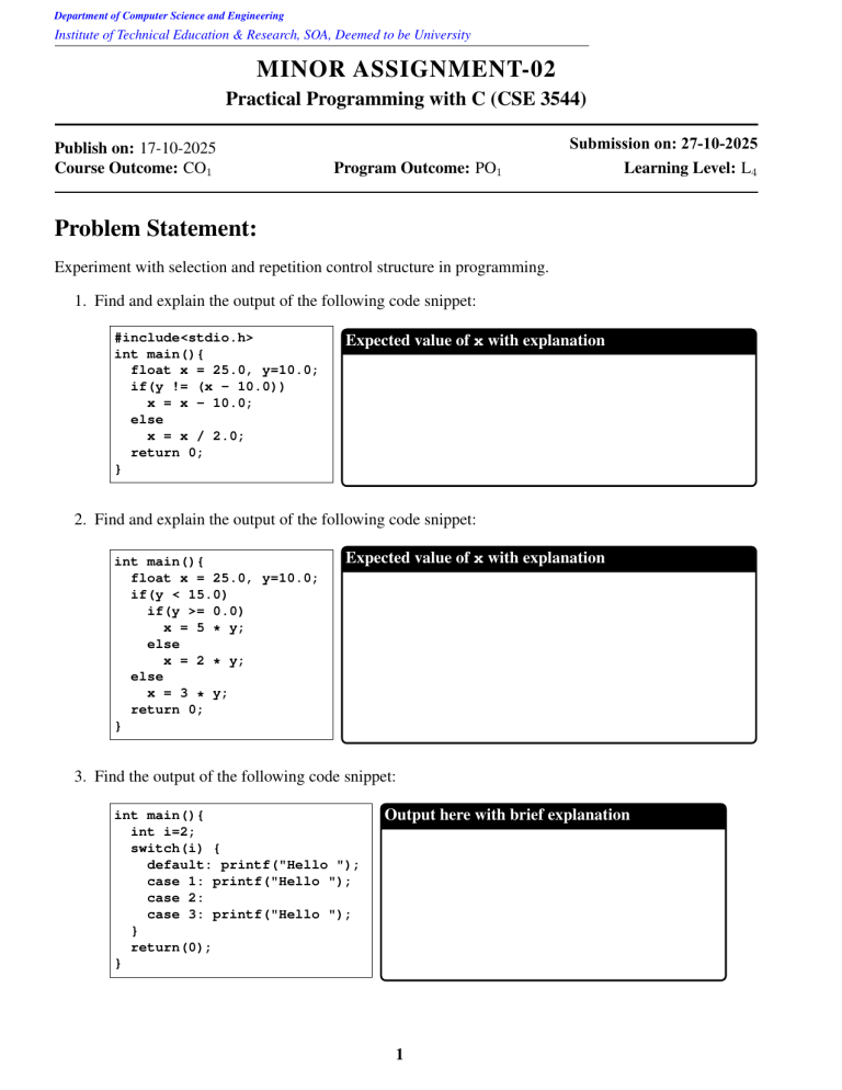 C Programming Assignment: Control Structures