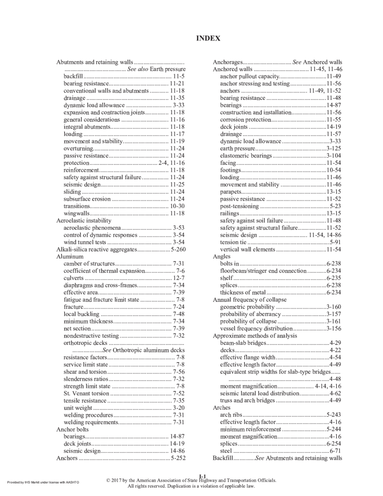AASHTO Civil & Structural Engineering Index - Bridges, Walls, Design