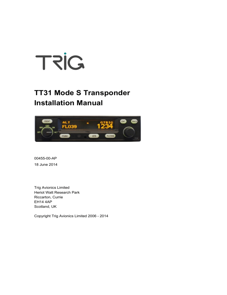 TT31 Mode S Transponder Installation Manual - Trig Avionics