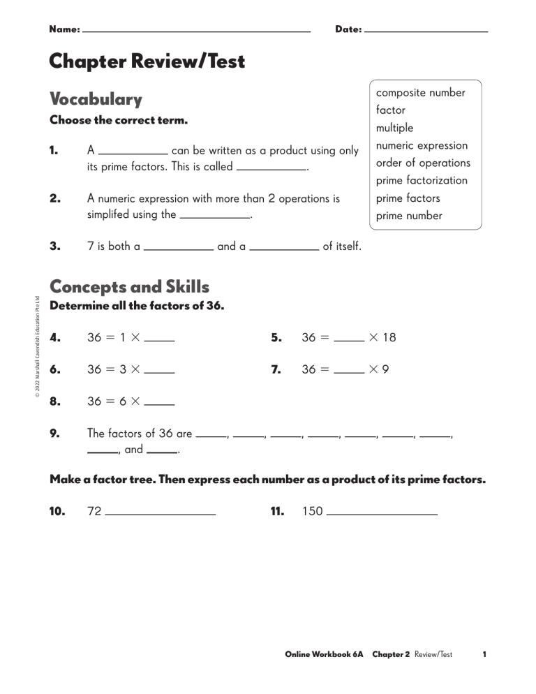 Math Chapter Review: Factors, Multiples, and Operations