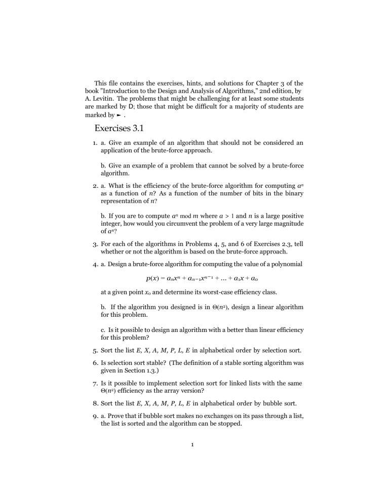 Algorithm Design Exercises: Brute Force & Sorting