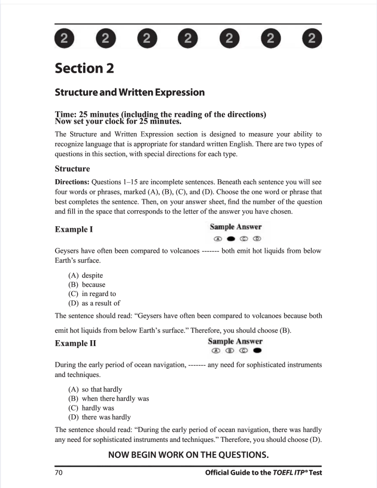 TOEFL ITP Structure & Written Expression Practice Test Section 2
