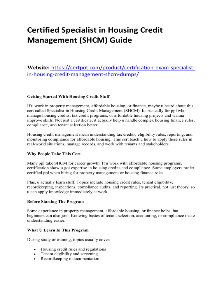 SHCM Certification Guide: Housing Credit Management
