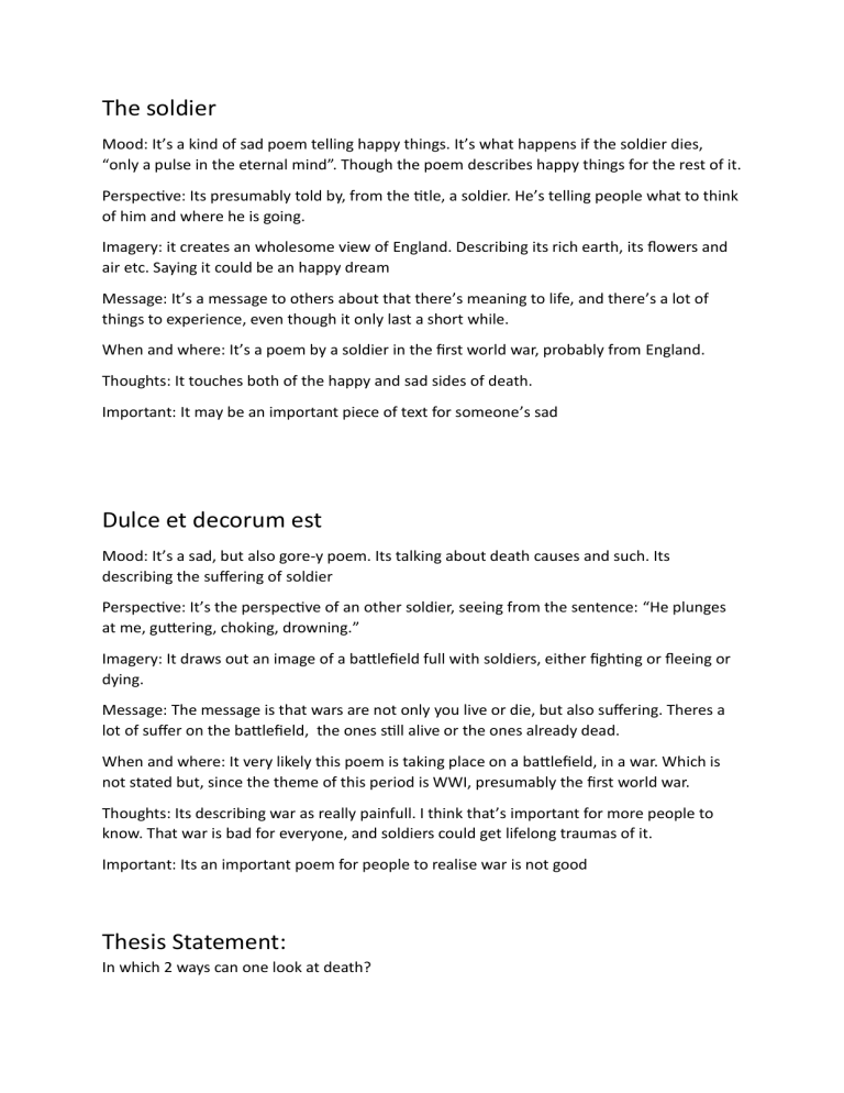 WWI Poems Analysis: The Soldier & Dulce et Decorum Est Themes