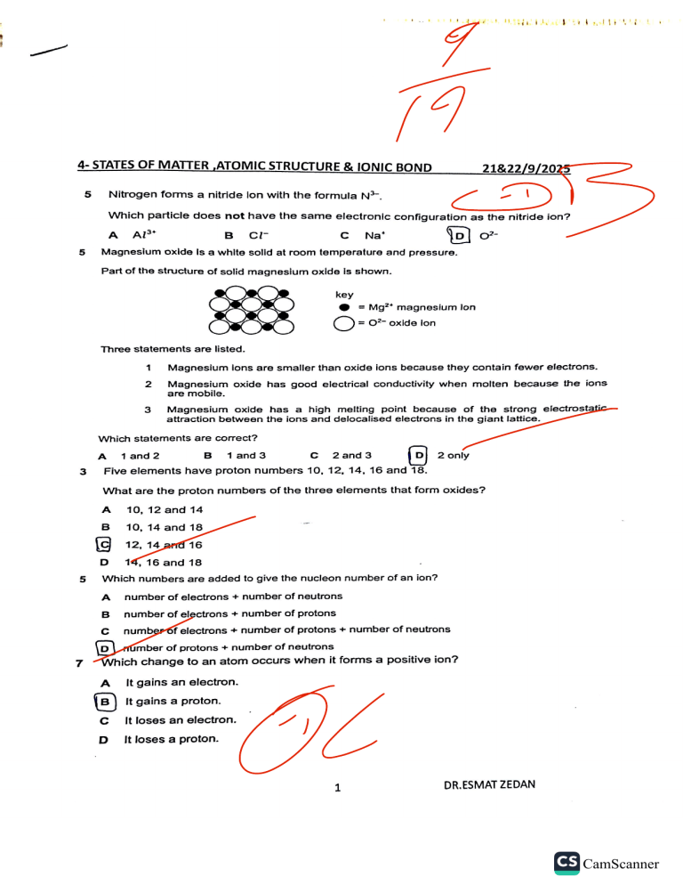 Chemistry Exam: States of Matter & Ionic Bonding