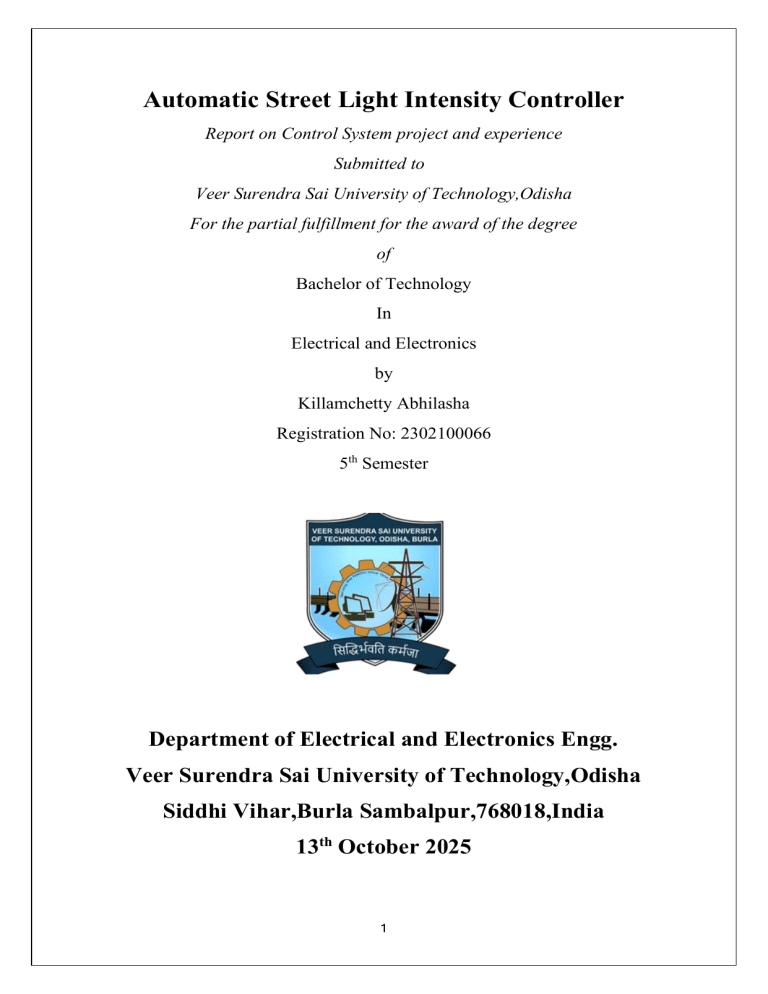 Automatic Street Light Intensity Controller Report