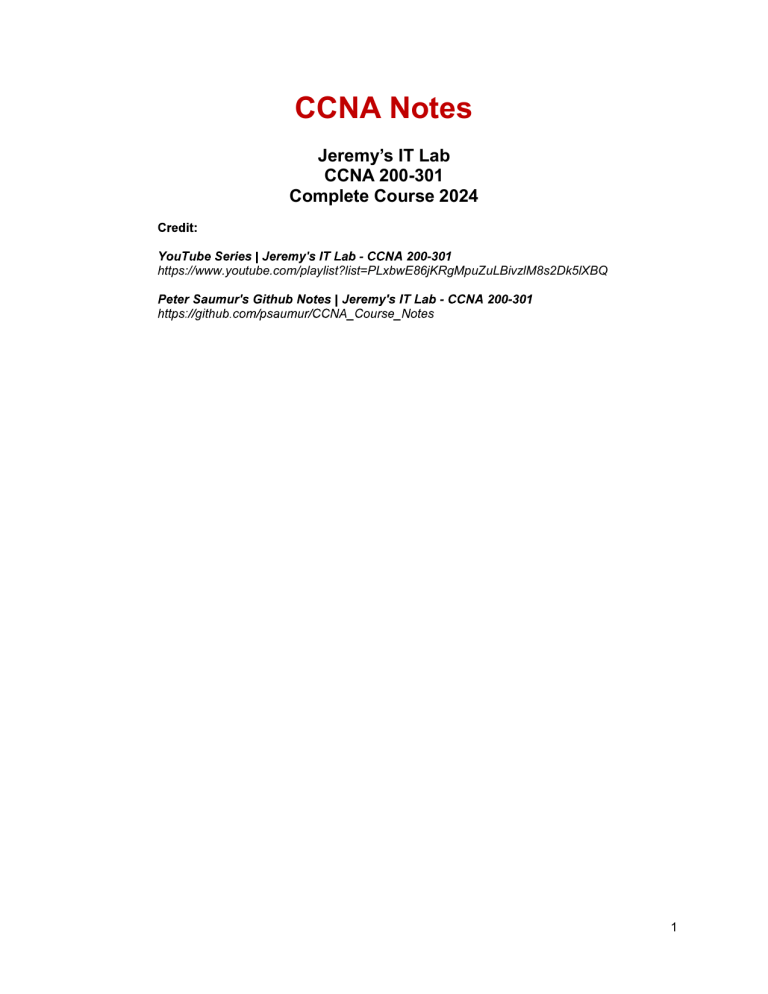 CCNA 200-301 Notes: Complete Networking Course 2024