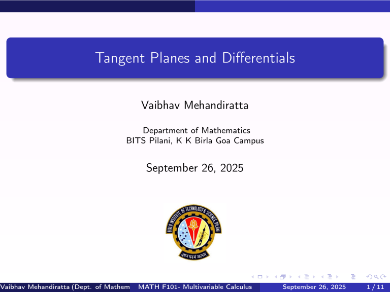 Tangent Planes and Differentials: Multivariable Calculus Lecture