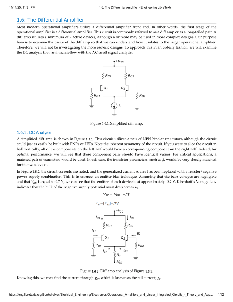 Differential Amplifier: DC & AC Analysis - Engineering LibreTexts