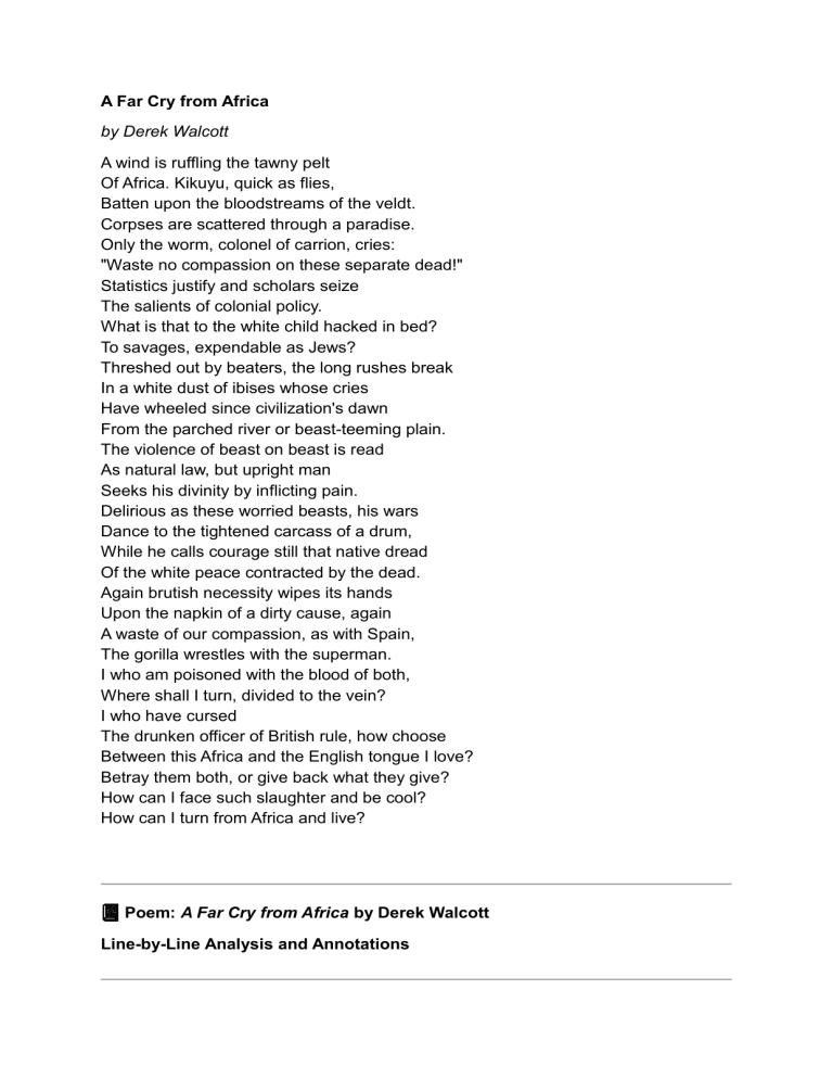 A Far Cry from Africa Poem Analysis: Derek Walcott Line-by-Line Annotations
