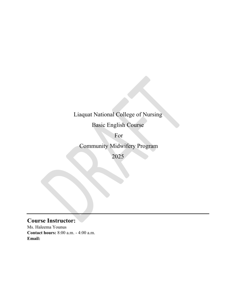 Basic English Course for Community Midwifery Program 2025 - Syllabus