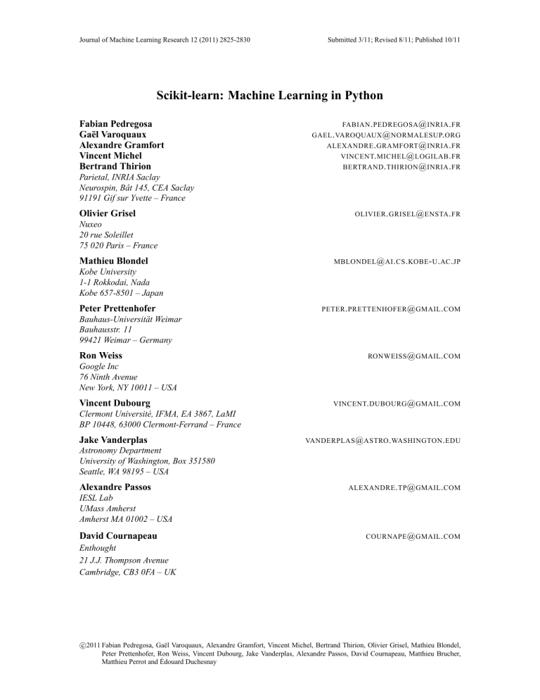 Scikit-learn: Machine Learning in Python - JMLR Research Paper
