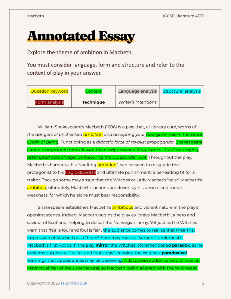 Macbeth: Ambition Theme Analysis - IGCSE Literature Essay
