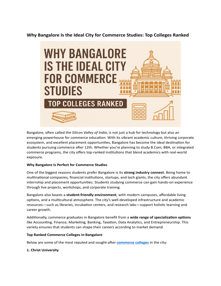 Top Commerce Colleges in Bangalore: Your Guide to Business Studies