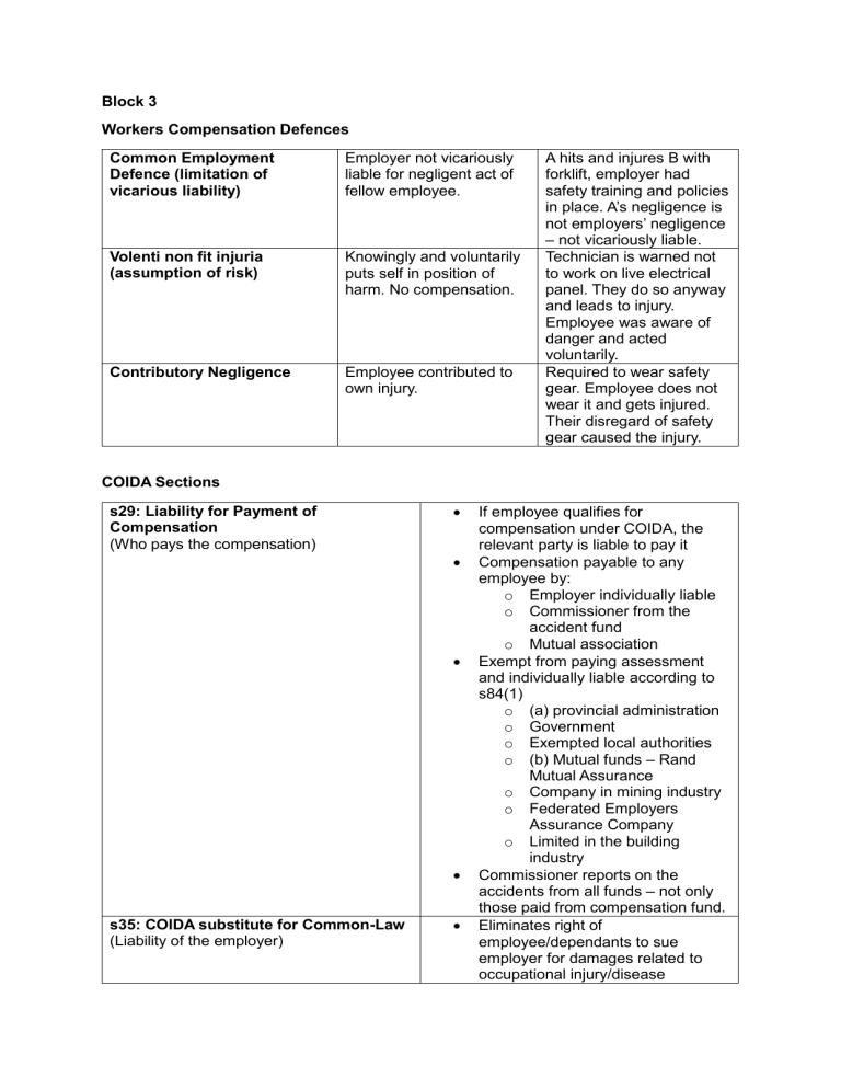 Workers' Compensation Defenses & COIDA Overview