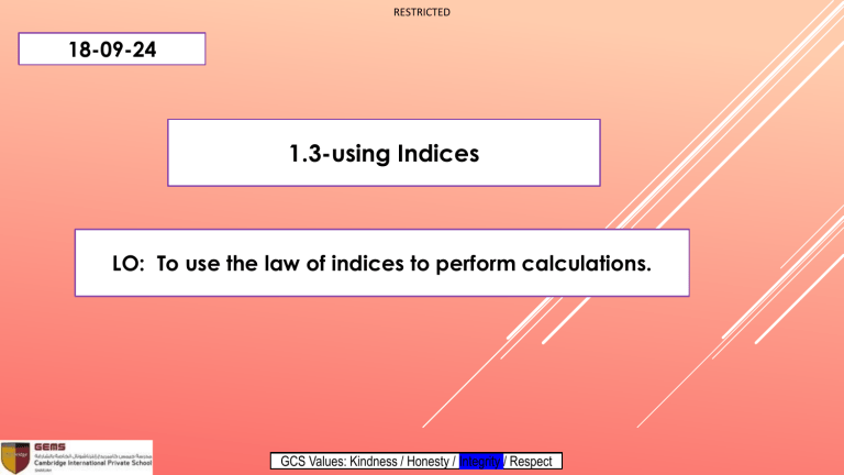 Laws of Indices Lesson Plan: Calculations & Differentiated Tasks