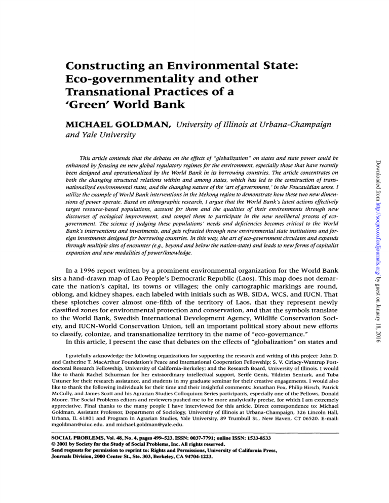 Eco-Governmentality: World Bank & Environmental States