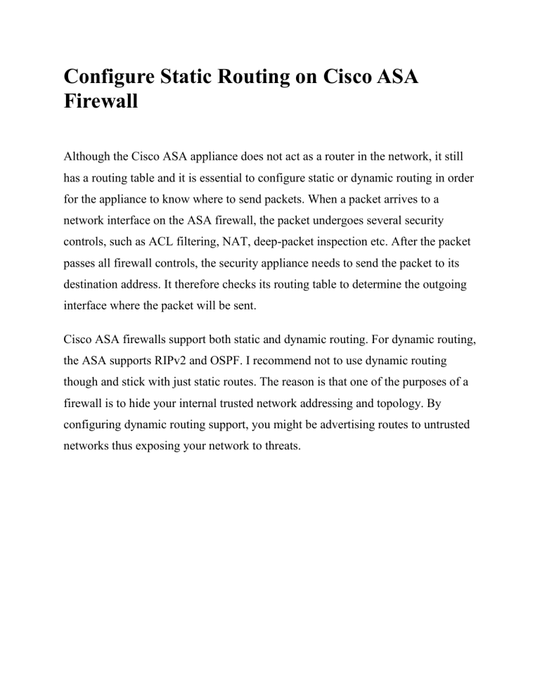 Cisco ASA Firewall: Configure Static Routing Guide