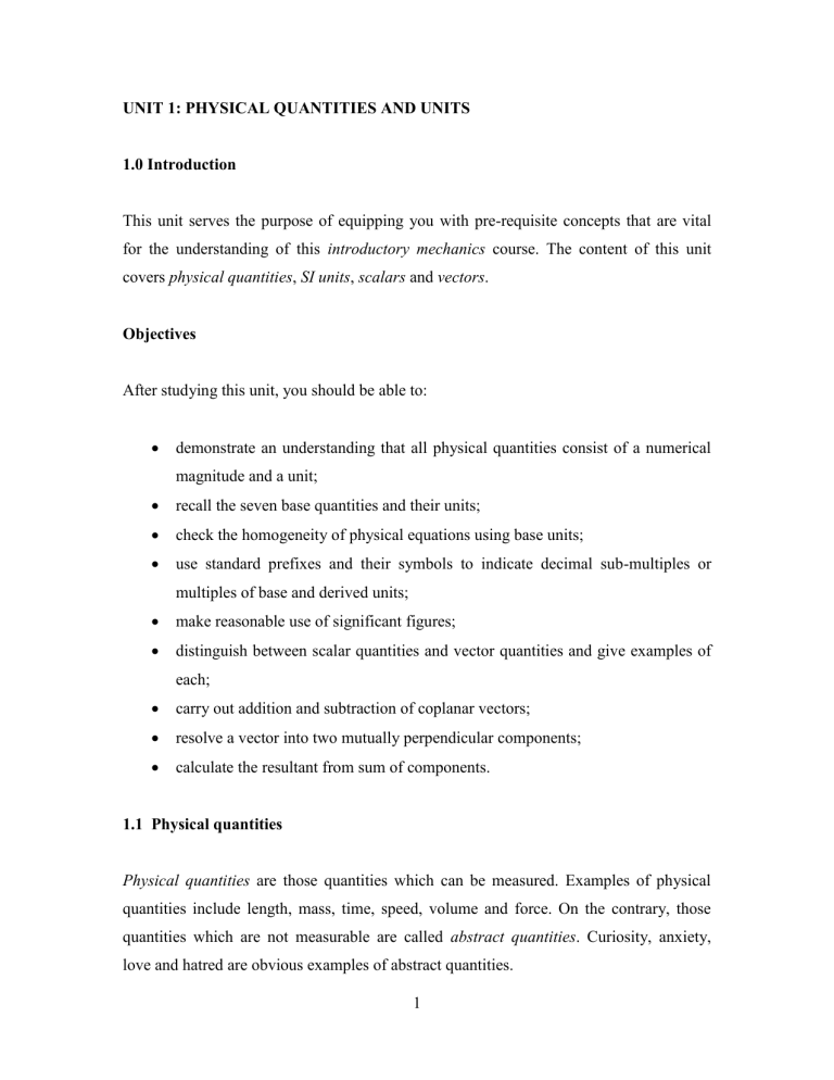 Physical Quantities & Units: Scalars, Vectors, SI System in Physics