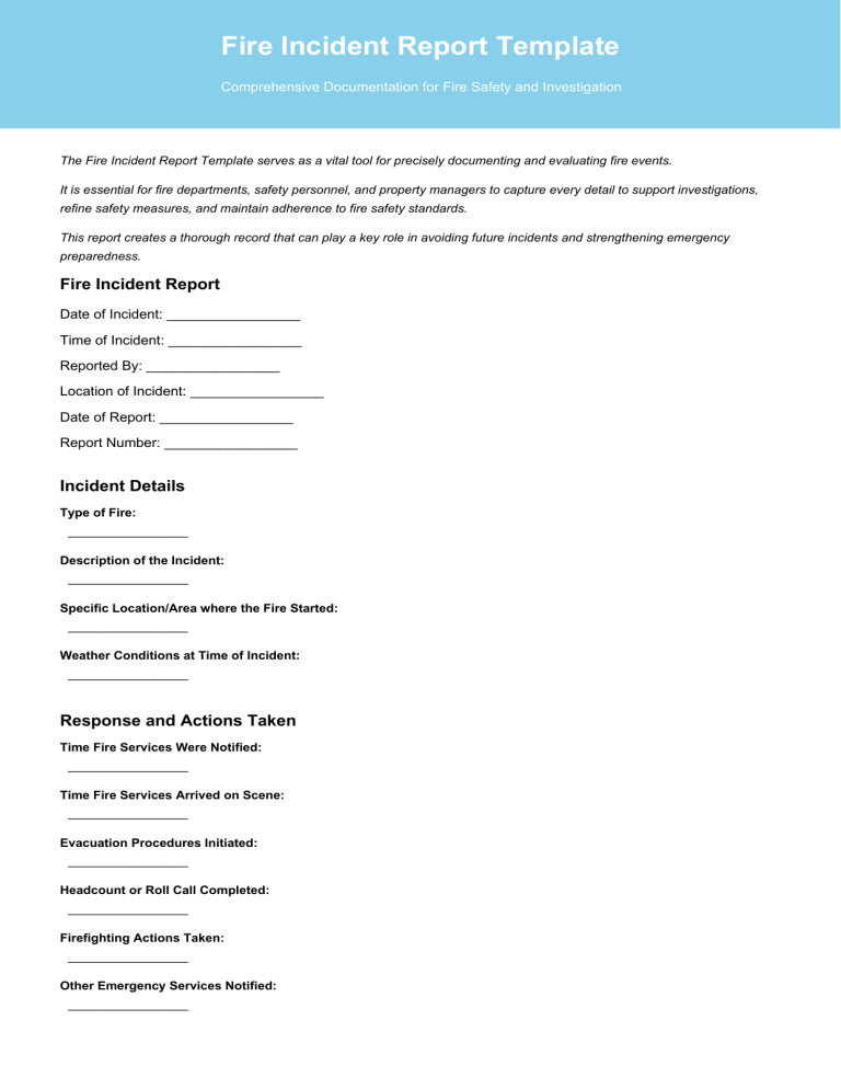 Fire Incident Report Template: Comprehensive Documentation
