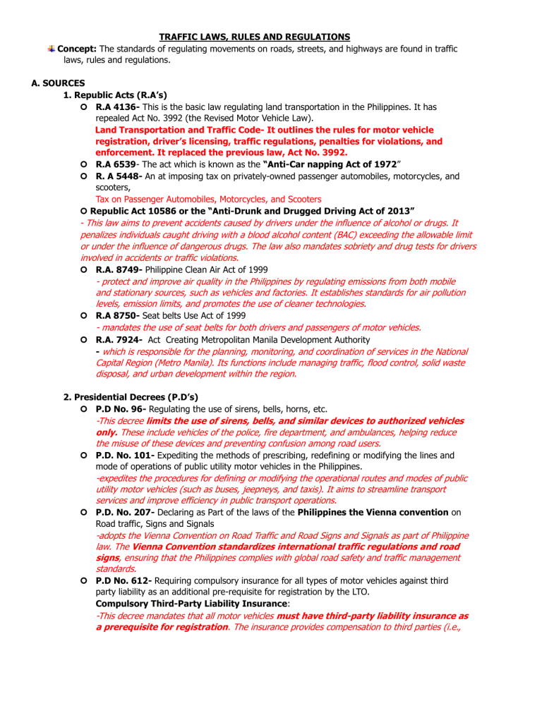 Traffic Laws, Rules & Regulations Philippines: R.A., P.D., LOI Sources